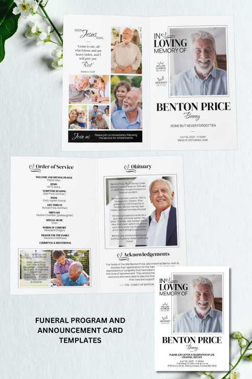 Funeral Program Template, Death Announcement Card, Memorial Program ...