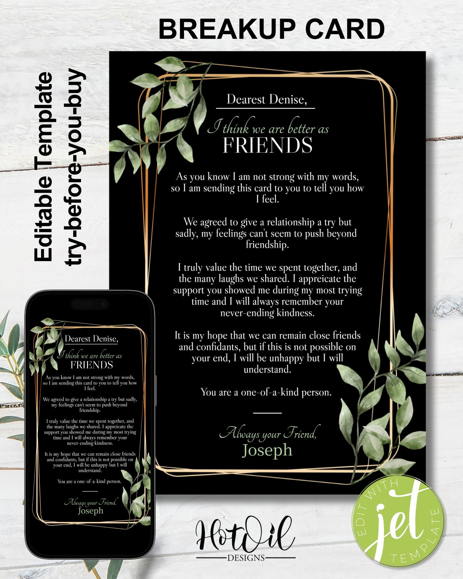 Better As Friends Breakup Card - 2 Editable Templates – Hot Oil Designs