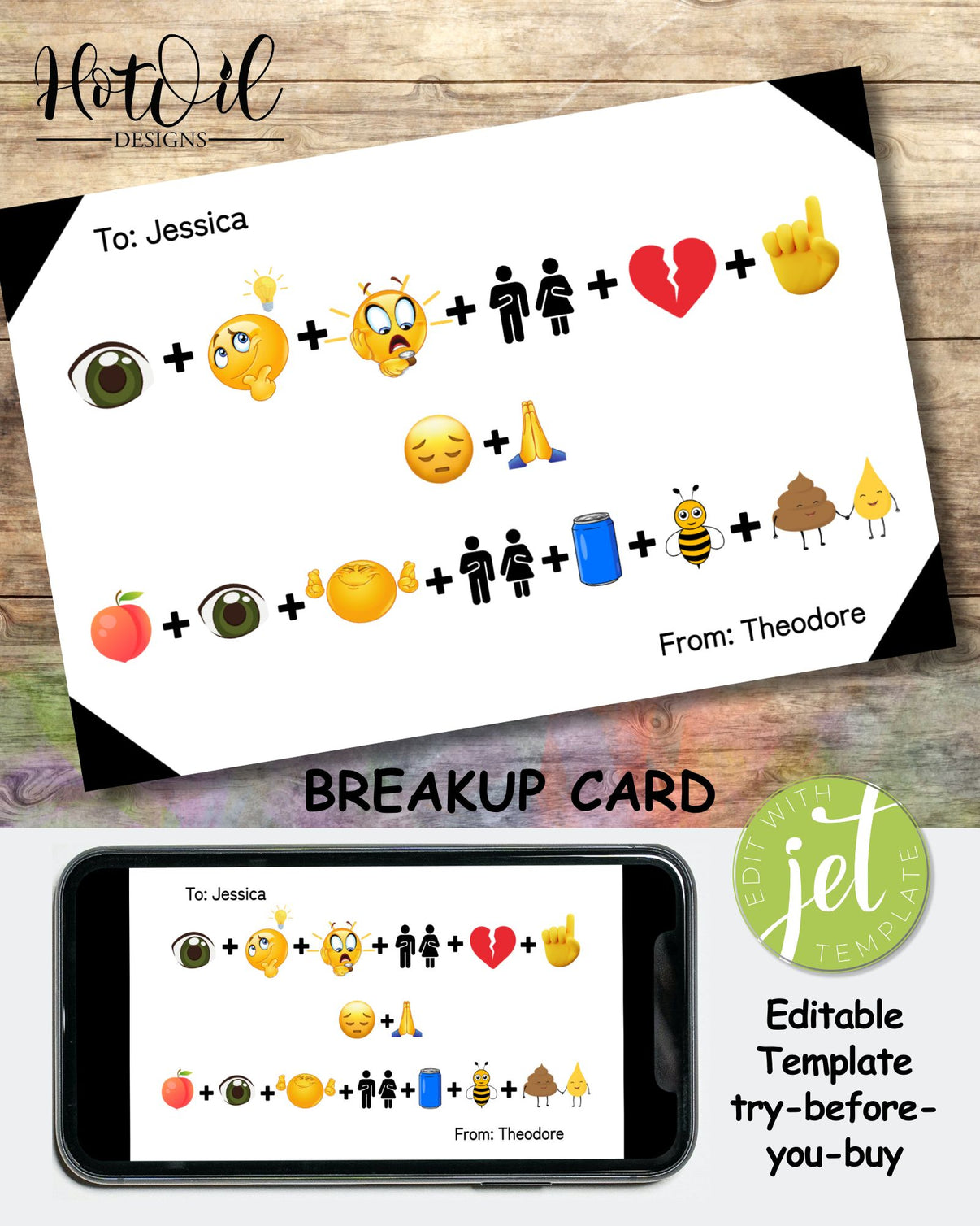 Emoji Theme Breakup Card - 2 Editable Templates – Hot Oil Designs
