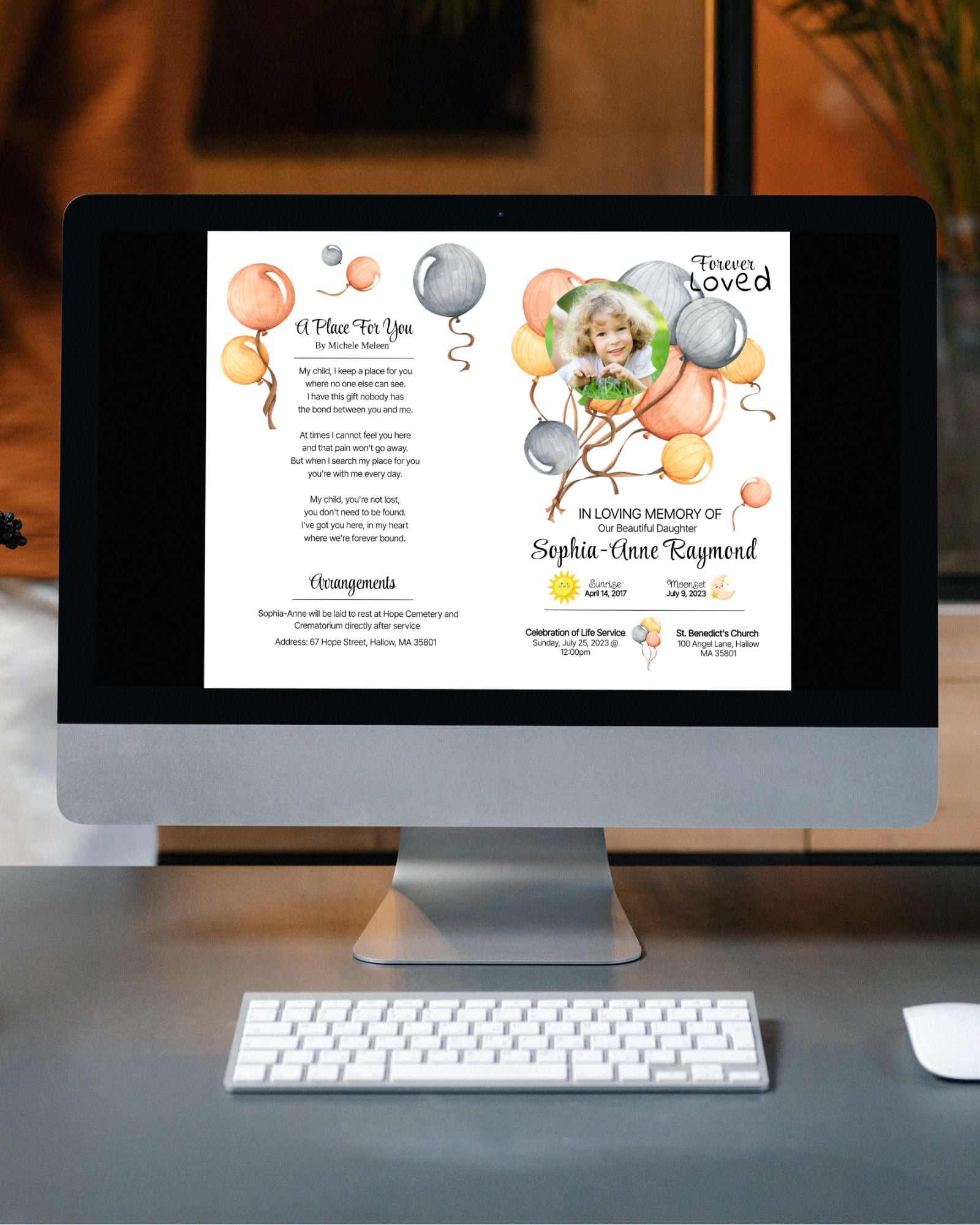 Kid's Balloon Funeral Program, Funeral Program, Memorial Program - Edi ...