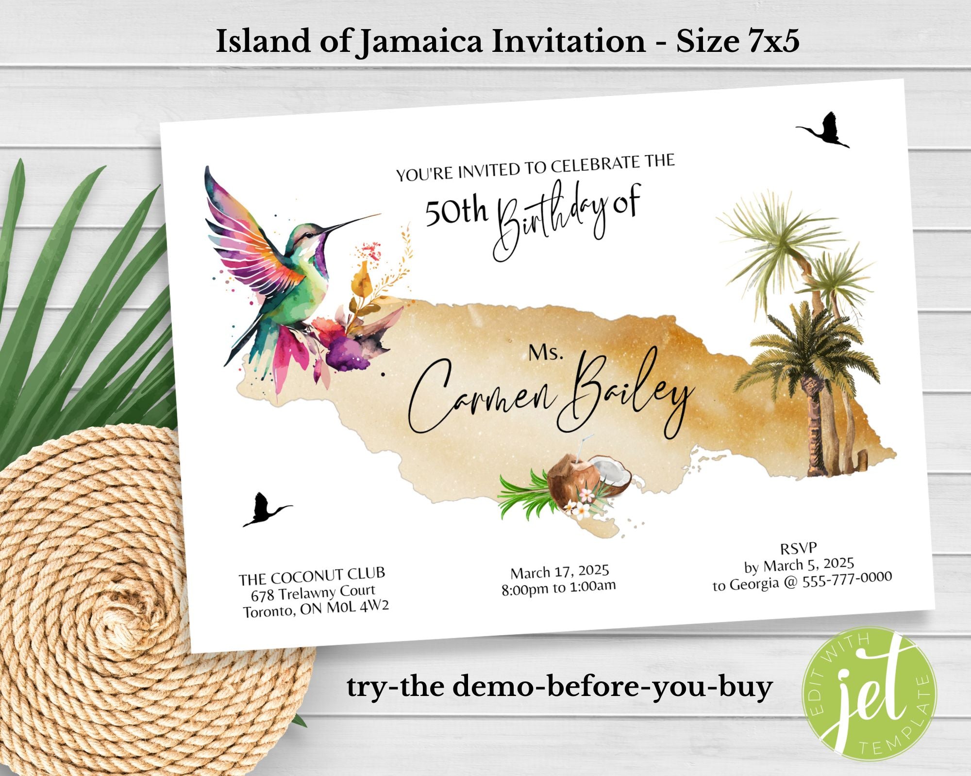 Island of Jamaica Invitation, Birthday Invitation, Caribbean Theme Par ...