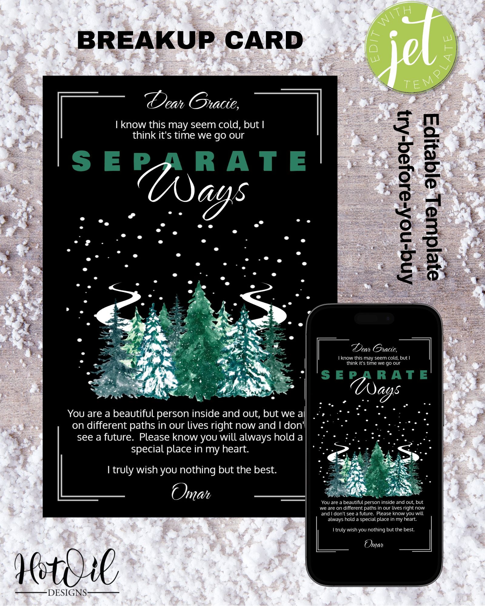 Separate Ways Breakup Card - 2 Editable Templates – Hot Oil Designs